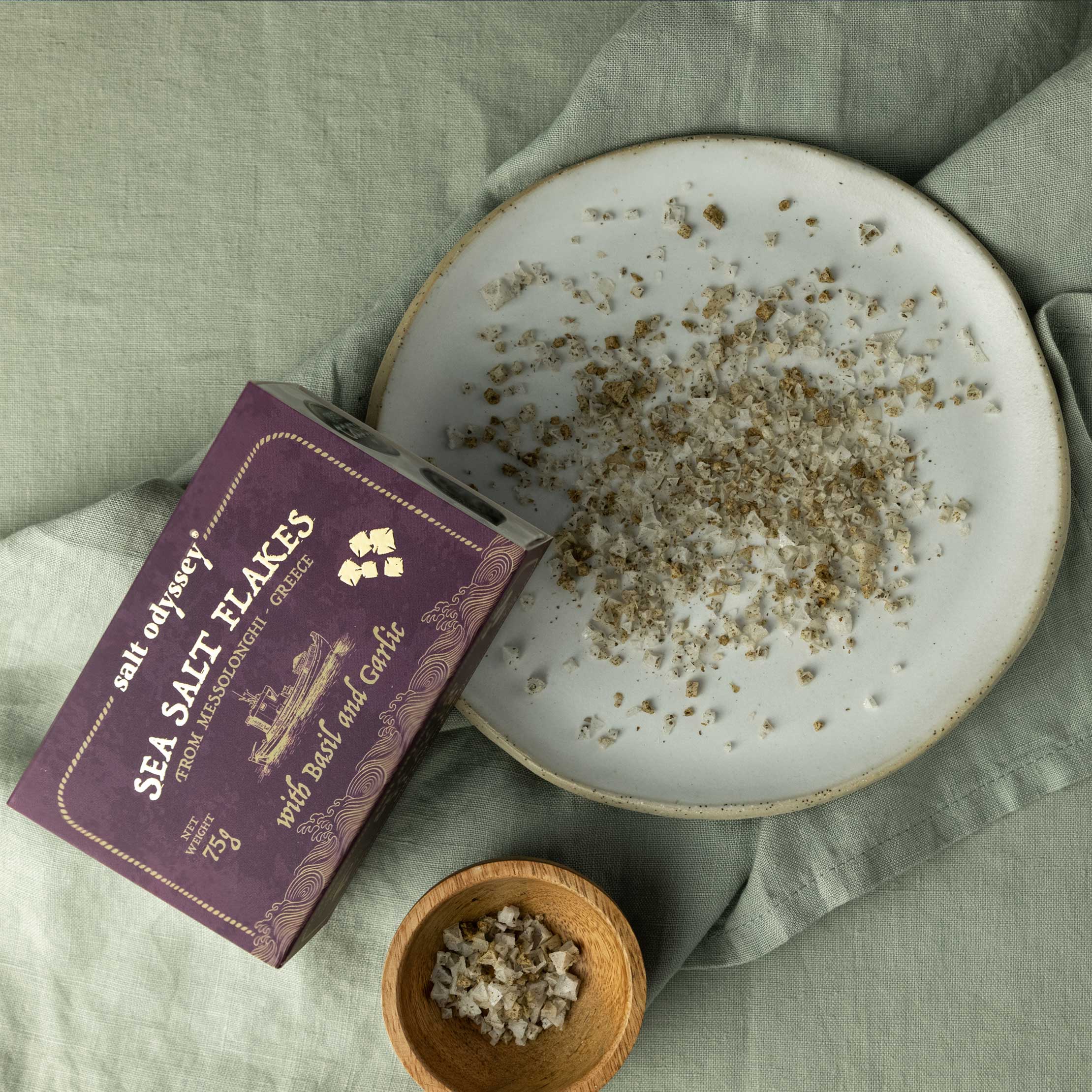 Basil & Garlic Salt Flakes 75g – Omeio Artisanal Pantry